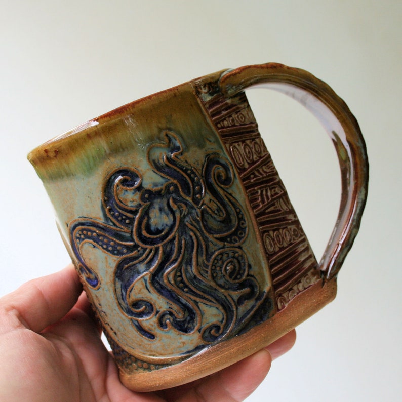 Handmade Octopus Pottery Mug: Artisan Ceramic Coffee Cup - Etsy