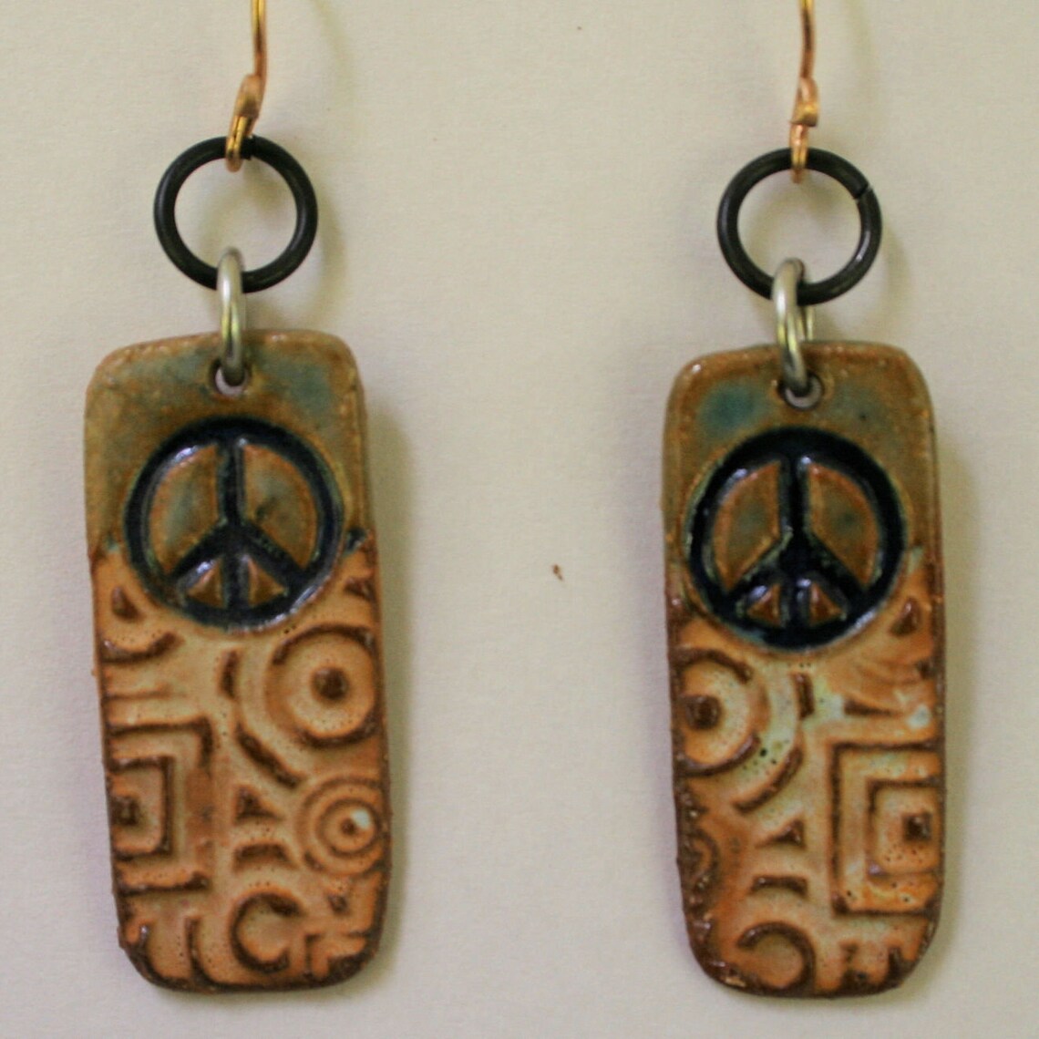 Peace Sign Earrings With Handmade Pottery Beads - Etsy