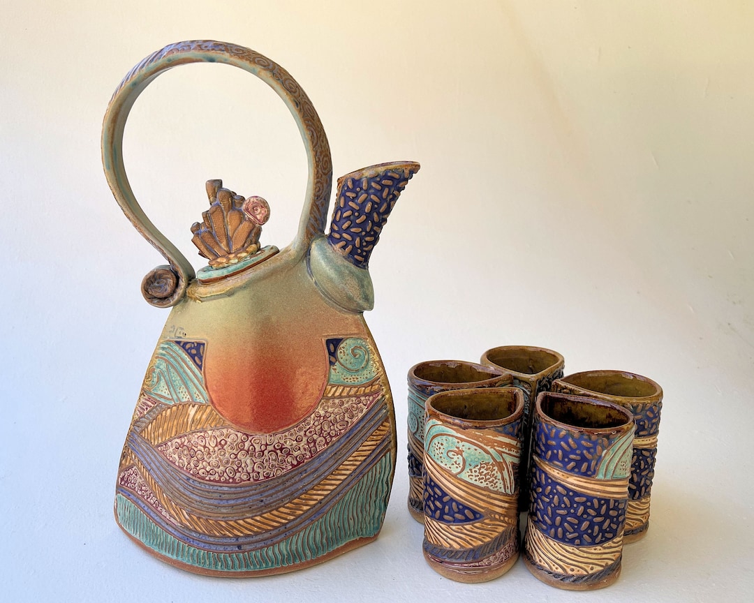 Hand-built Tea Set With Five Cups - Micorwave and Dishwasher Safe - Etsy