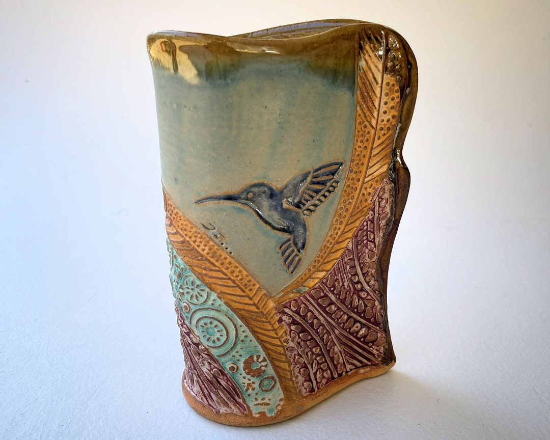 Hummingbird Pottery Flower Vase Hand Made Clay Flower Holder - Etsy