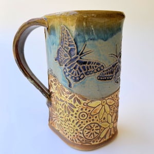 Handmade Butterfly Pottery Mug: Artisan Stoneware Coffee Cup - Etsy