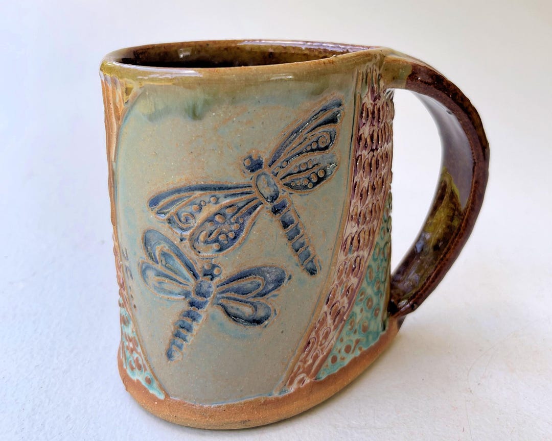Handmade Dragonfly Pottery Mug: Artisan Coffee Cup, Nature Lover Gift ...