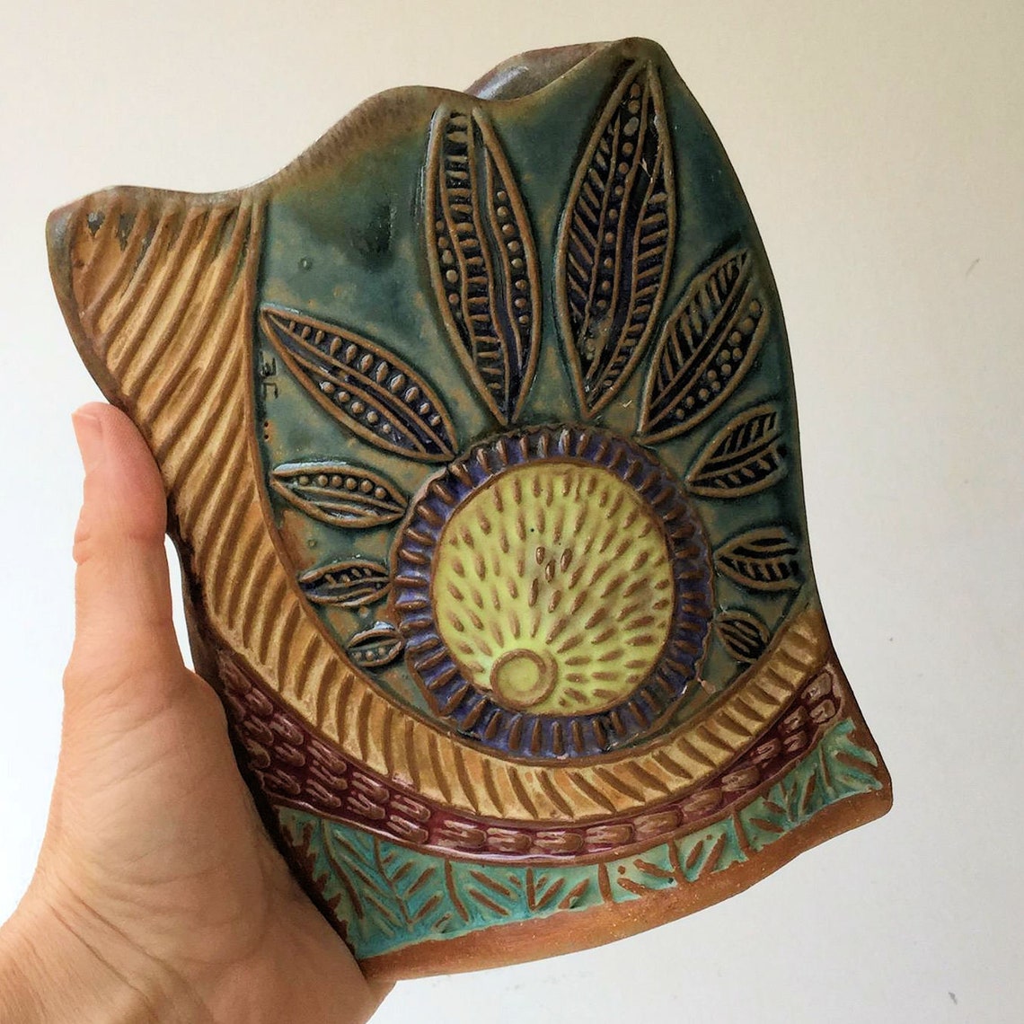 Sun Design Pottery Flower Vase Hand Made - Etsy