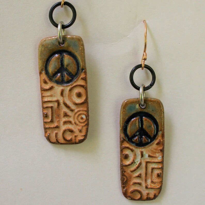 Peace Sign Earrings With Handmade Pottery Beads - Etsy