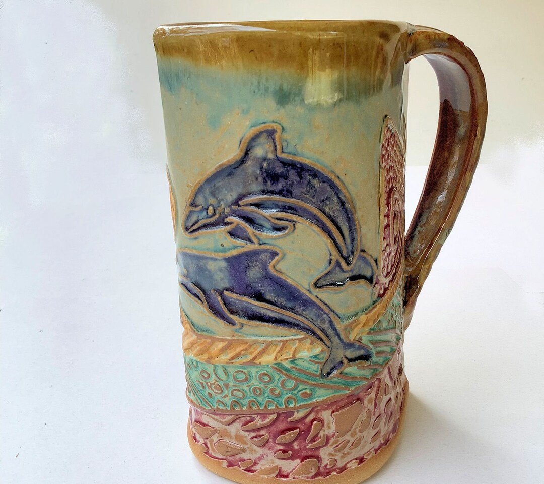 Handmade Dolphin Pottery Mug: Artisan Stoneware Coffee Cup - Etsy