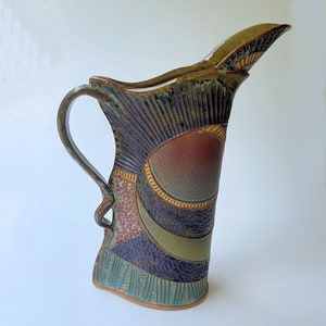 Abstract Design Pitcher Set With Four Cups Pottery Handmade Microwave ...