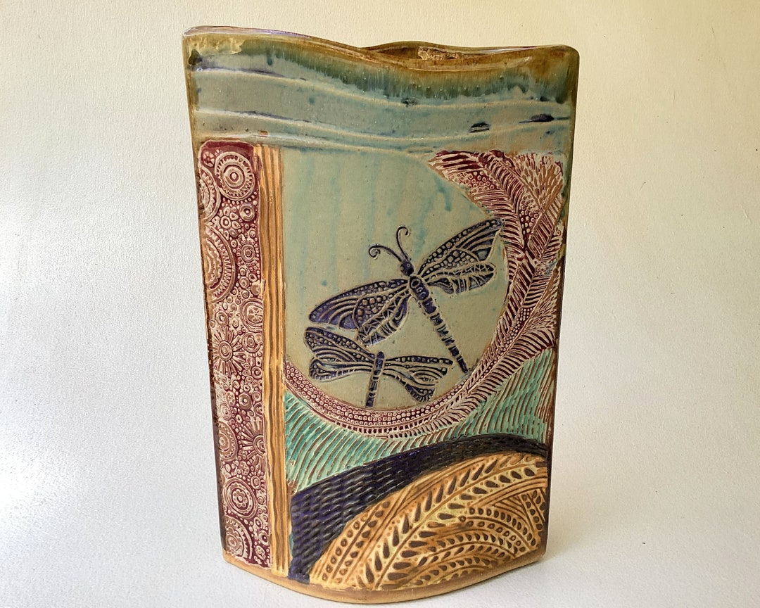 Dragonfly Large Pottery Flower Vase Hand Made - Etsy