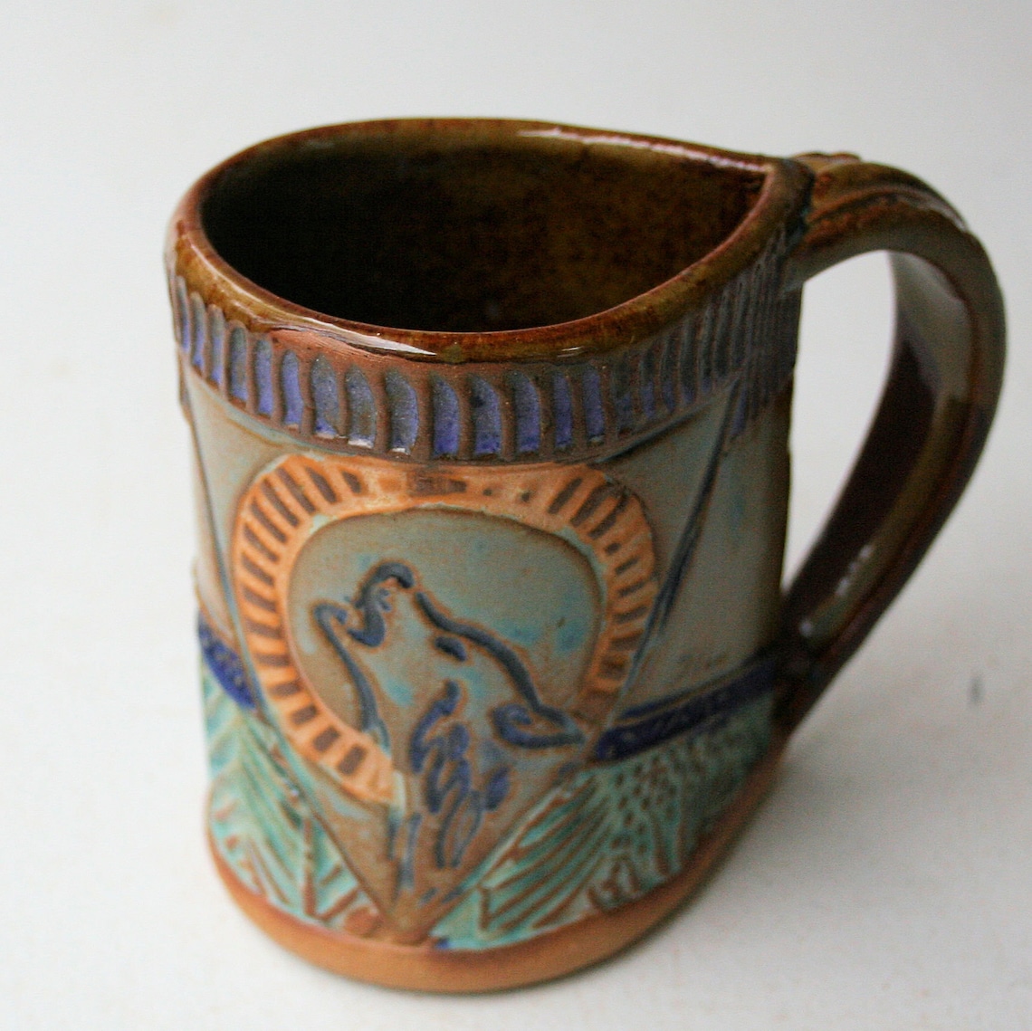 Handmade Wolf Pottery Mug: Artisan Stoneware Coffee Cup - Etsy