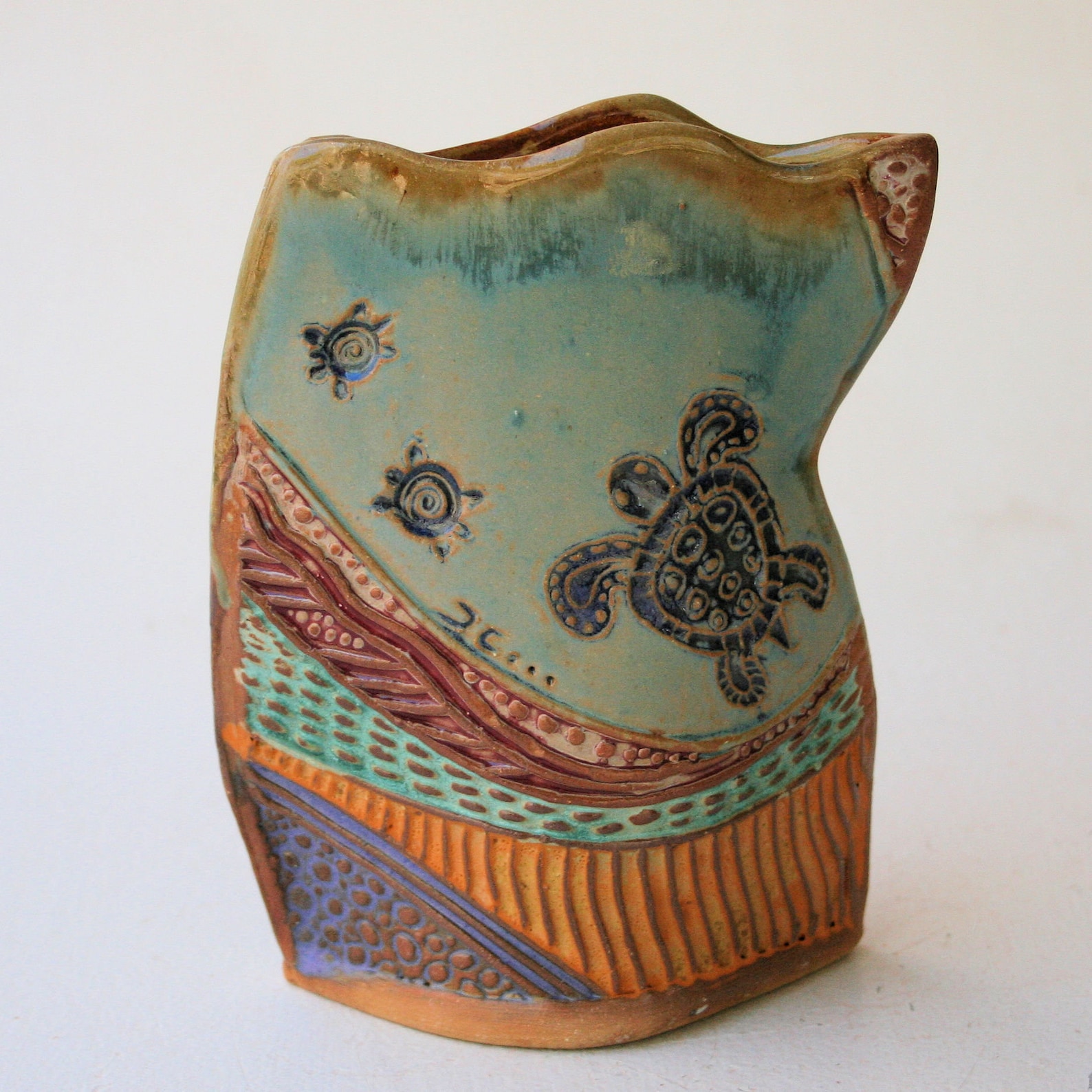 Sea Turtle Pottery Flower Vase Hand Made - Etsy