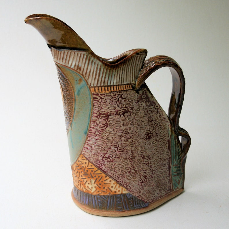Abstract Design Pitcher Set With Four Cups Pottery Handmade - Etsy