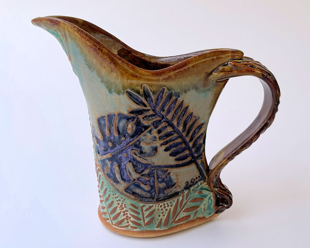 Tropical Foliage Pottery Pitcher - Etsy