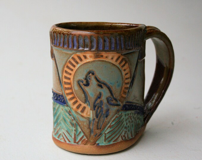 Handmade Wolf Pottery Mug: Artisan Stoneware Coffee Cup - Etsy