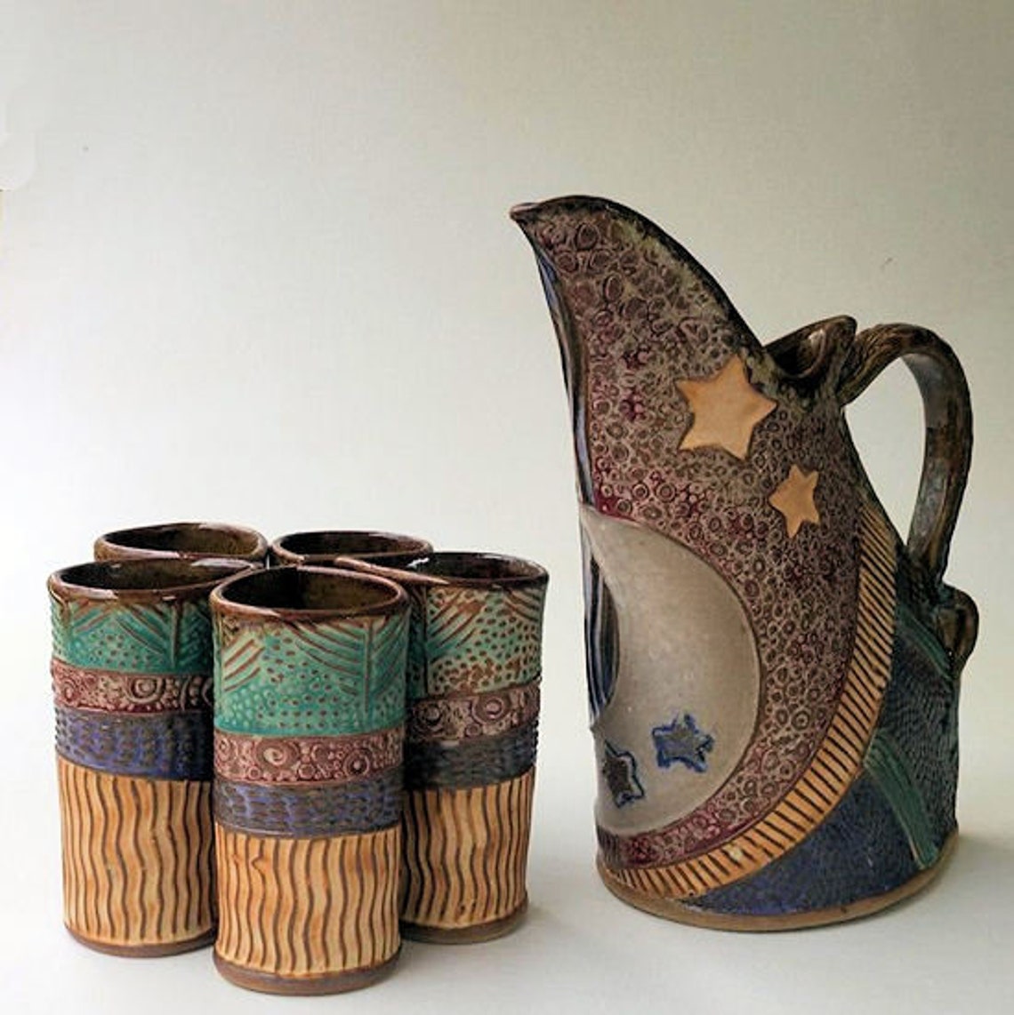 Sun & Moon Design with Five Tumblers Pottery Dishwasher | Etsy