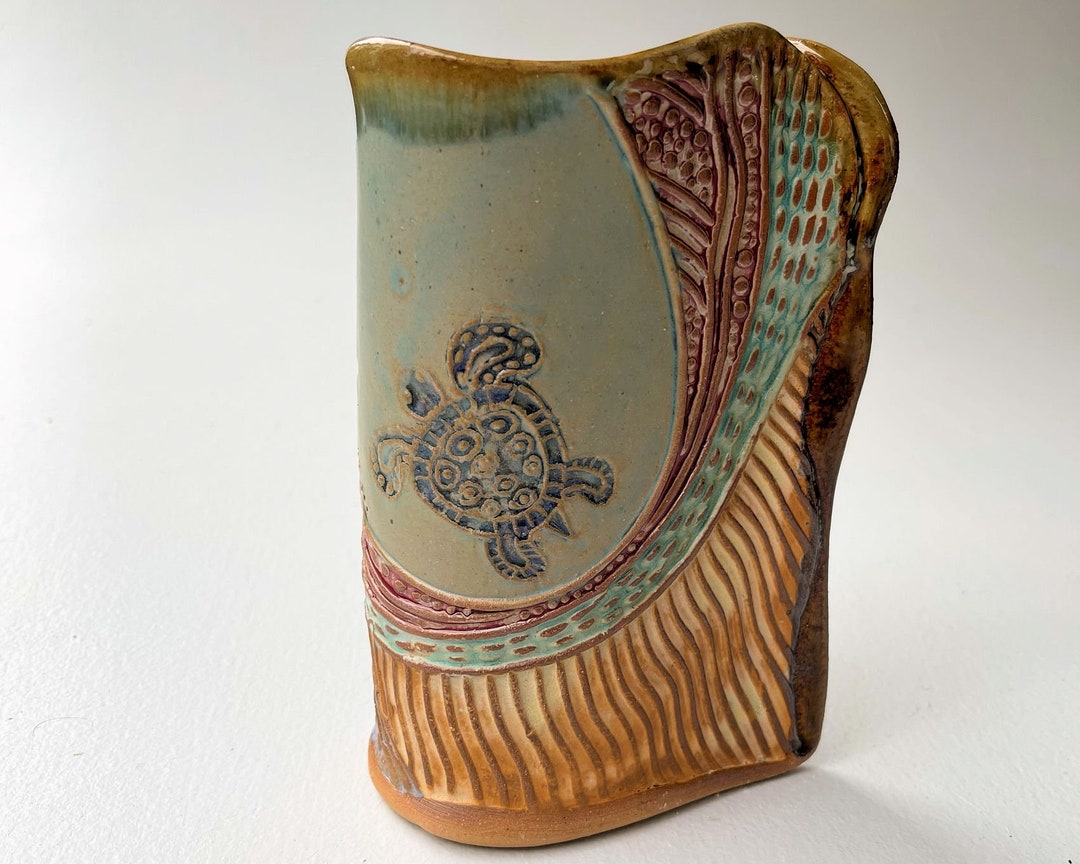 Sea Turtle Pottery Flower Vase Hand Made - Etsy