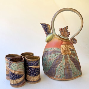 Hand-built Tea Set With Five Cups - Micorwave and Dishwasher Safe - Etsy