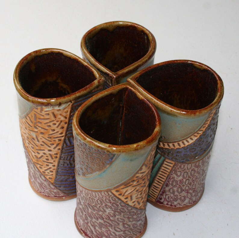 Abstract Design Pitcher Set With Four Cups Pottery Handmade - Etsy