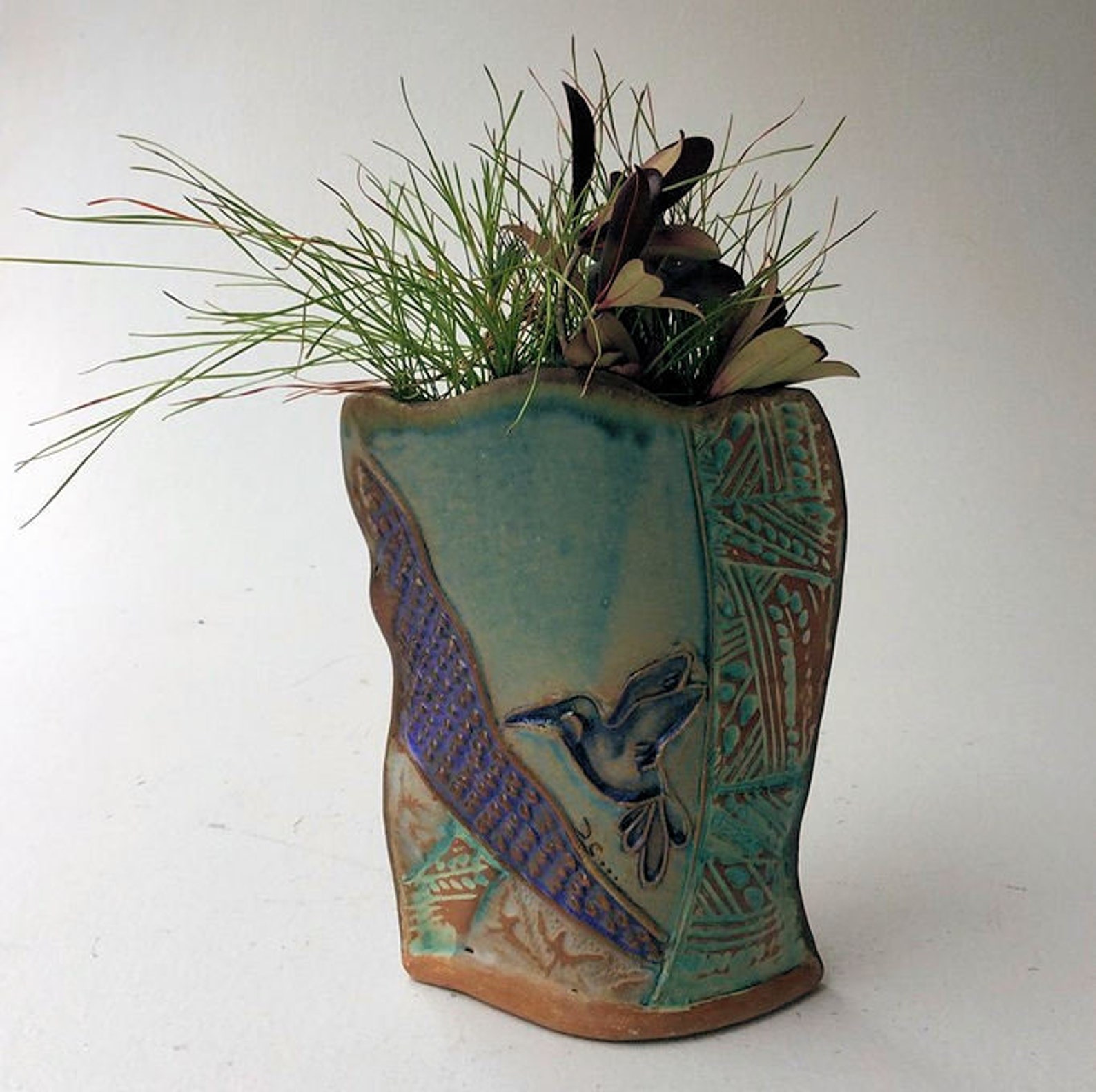 Hummingbird Pottery Flower Vase Hand Made Clay Flower Holder - Etsy