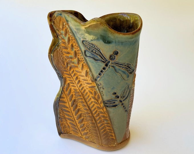 Dragonfly Pottery Flower Vase Hand Made - Etsy
