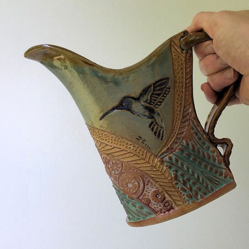 Hummingbird Pottery Pitcher Handmade Stoneware Functional - Etsy