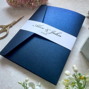 Navy Wedding Invitation Non-personalised Sample Set. Blue Pocket Fold ...