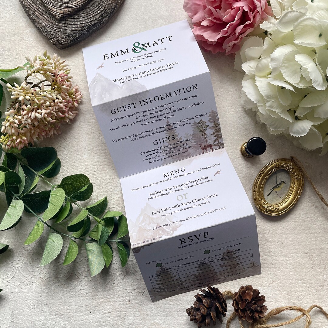 Forest Concertina Wedding Invitation. Forest Mountain Design - Etsy