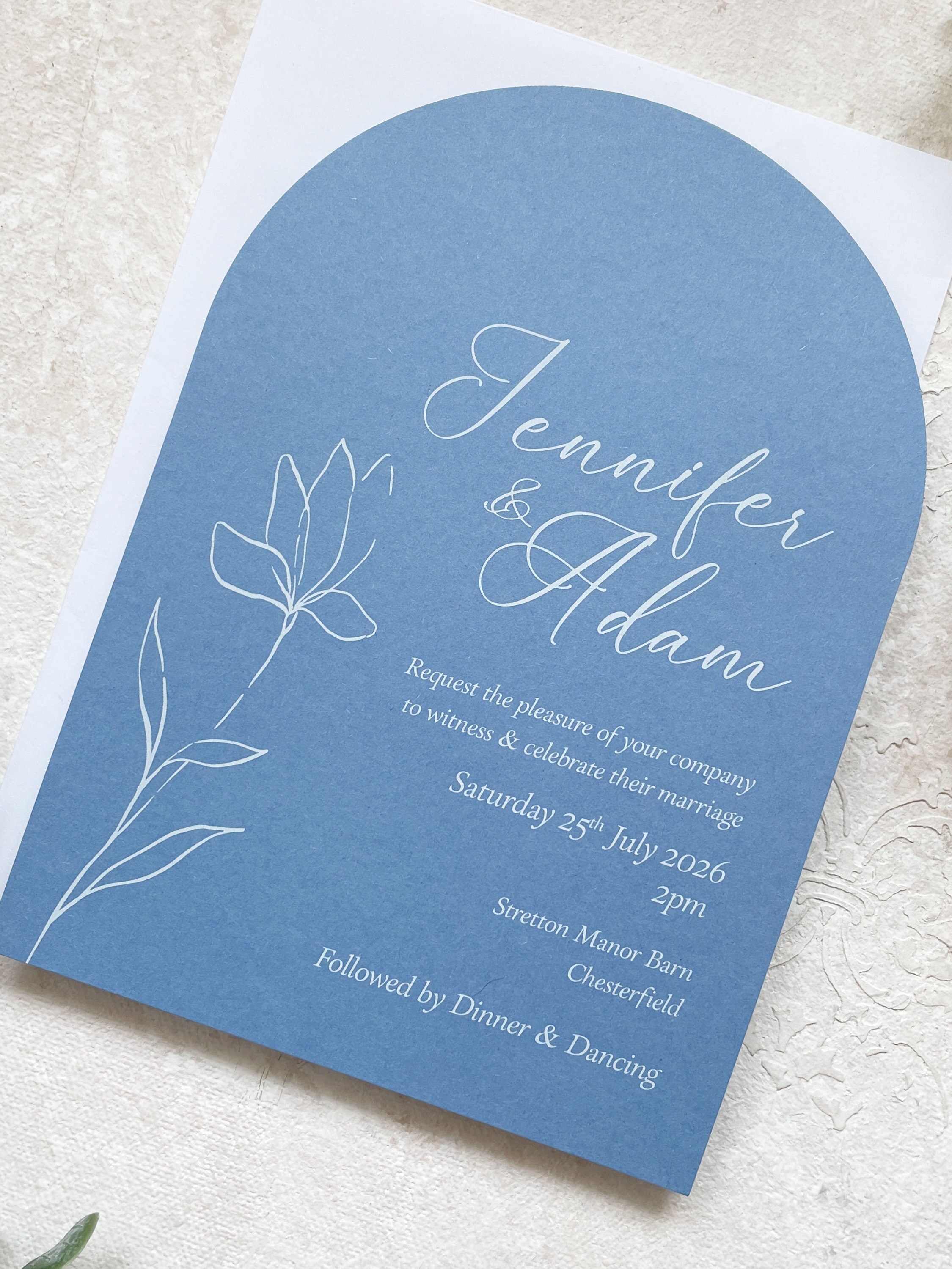 Elegant Arched Shape Wedding Invitations Blue and White With White ...