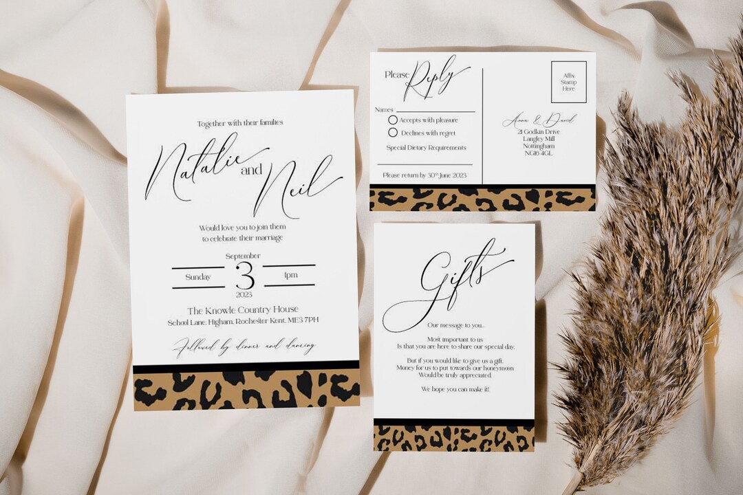 Leopard Print Wedding Invitation Set. With RSVP, Guest Info/menu. Great ...