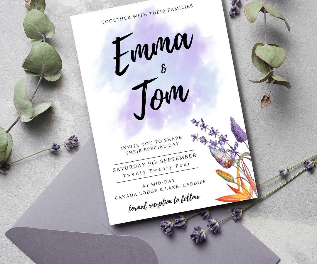 Printable Templates Lavender Wedding Invitation Template Blue Wedding ...
