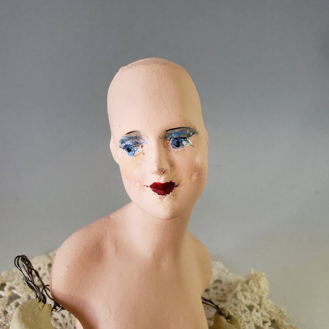 1920s Budoir Half Doll Chalkware, Attached Arms, Beautiful Face, Blue ...
