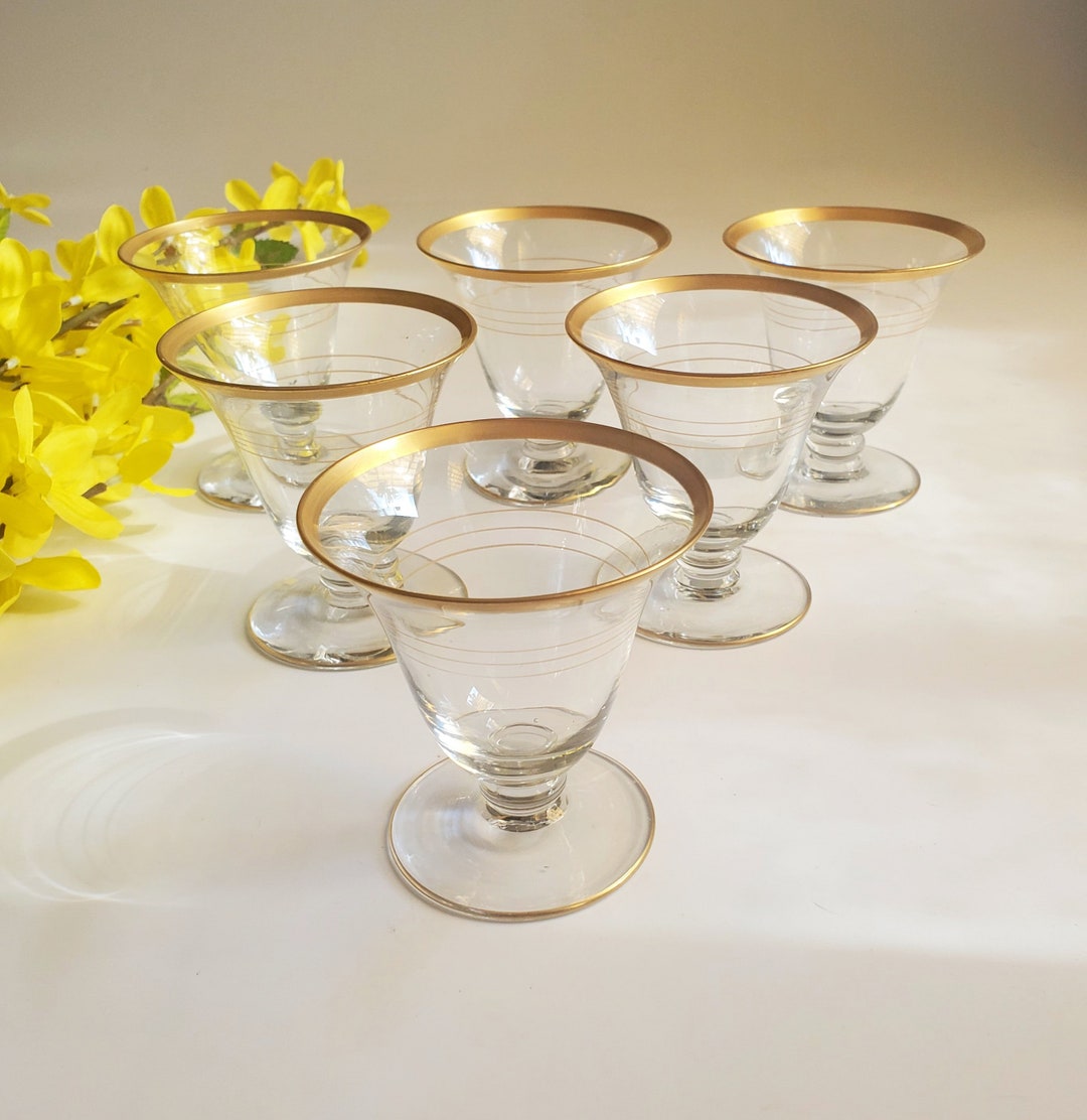 Set of 7 Clear Oyster Glasses With Gold Trim, Footed Shrimp Cocktail ...