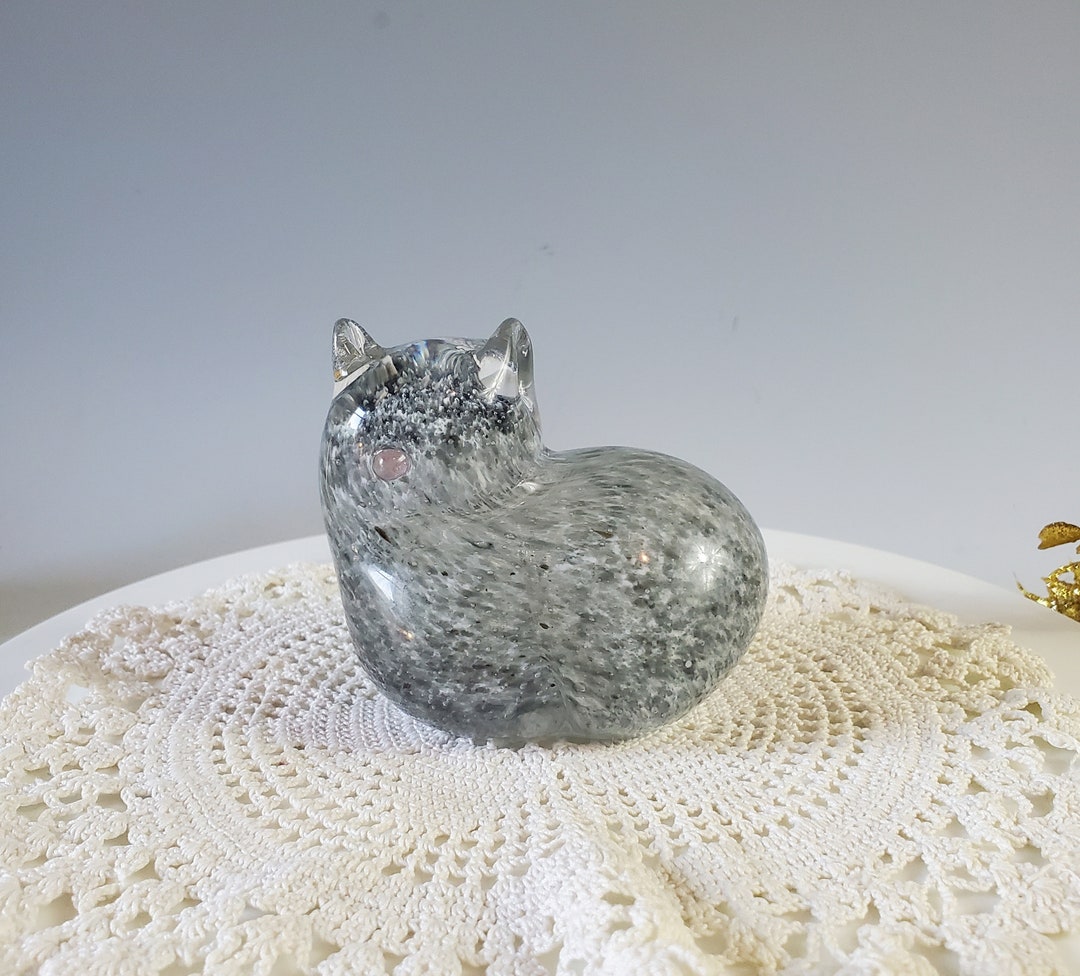 Glass Cat Figurine, Glass Art, Vintage Cat Decor, Cat Lover Gift, Home ...