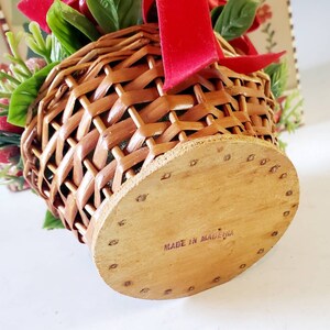 Miniature Flocked Santa Basket, Wicker Basket With Red Velvet Ribbon ...