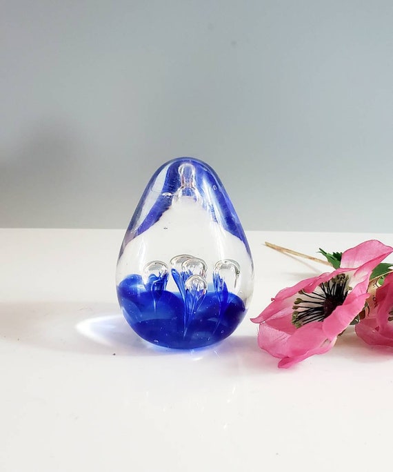 Blue and Clear Murano Class Paperweight Teardrop Shape L Home - Etsy