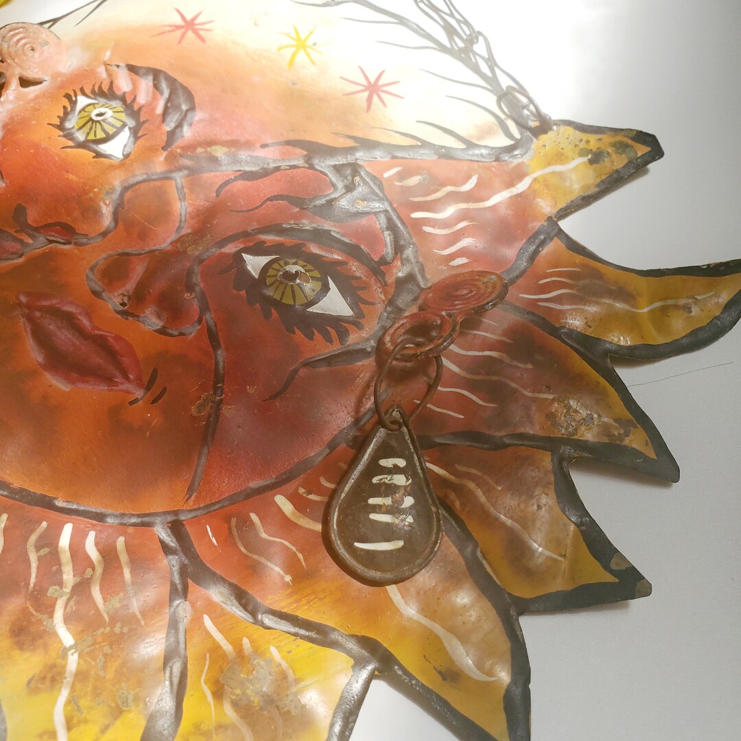 Vintage Metal Suncatcher, Made in Mexico, Crescent Moon Face and Sun ...