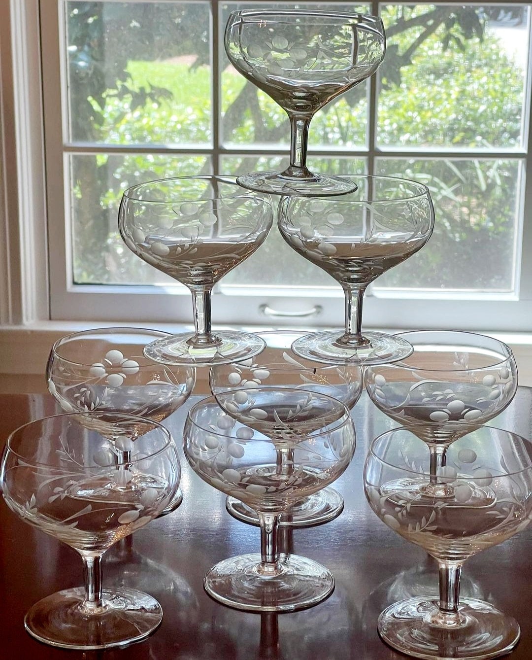 Set of 3 Vintage Champagne Glasses, Sherry Glasses, MCM Barware, Etched ...