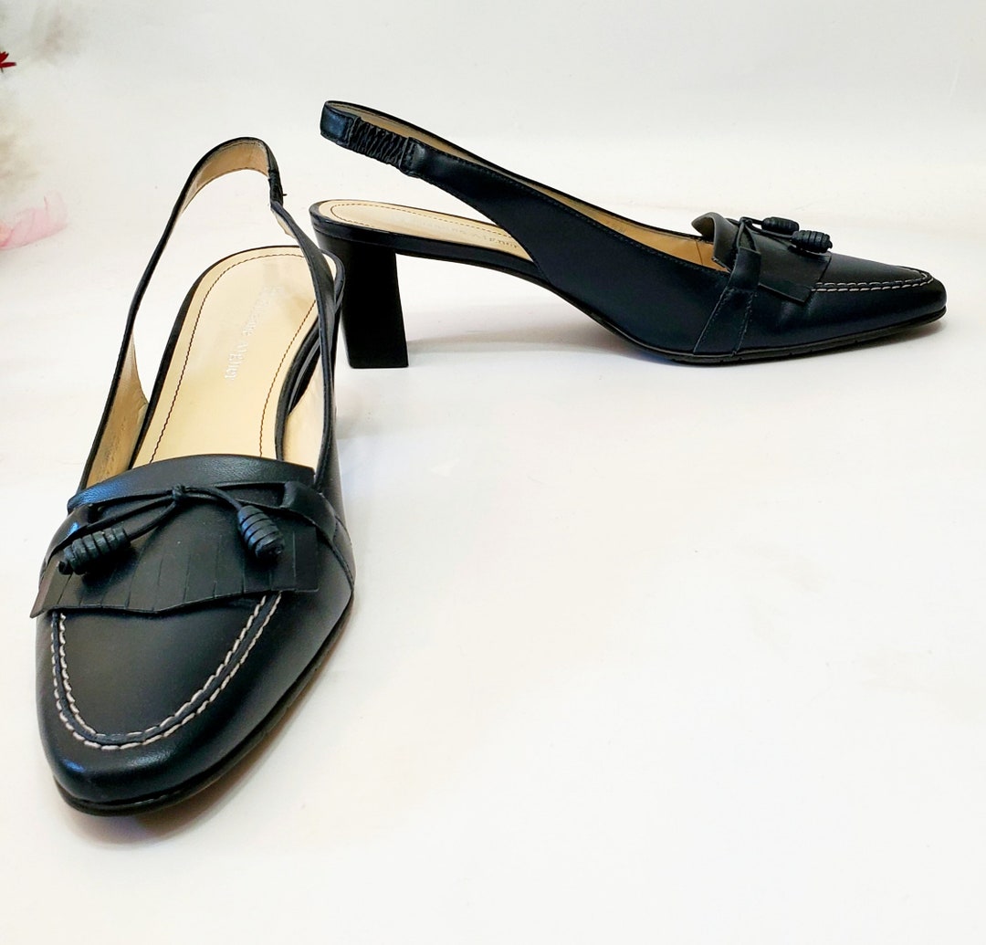 Sz 7.5 Etinne Aigner Navy Blue Slingback Pumps, Vintage 1980s Shoes for ...