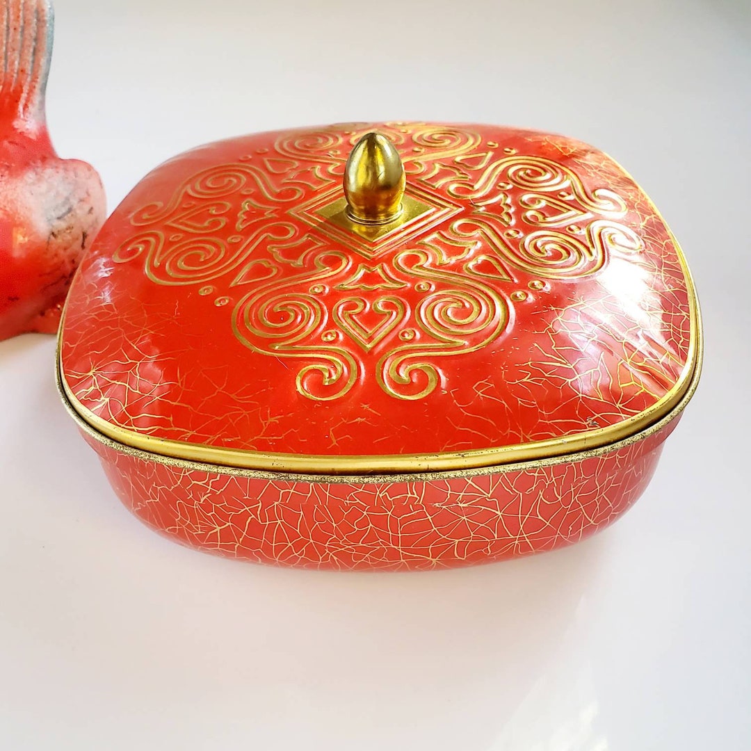 Red and Gold Tin With Lid, Made in Germany, W. German Tin, Home Kitchen ...