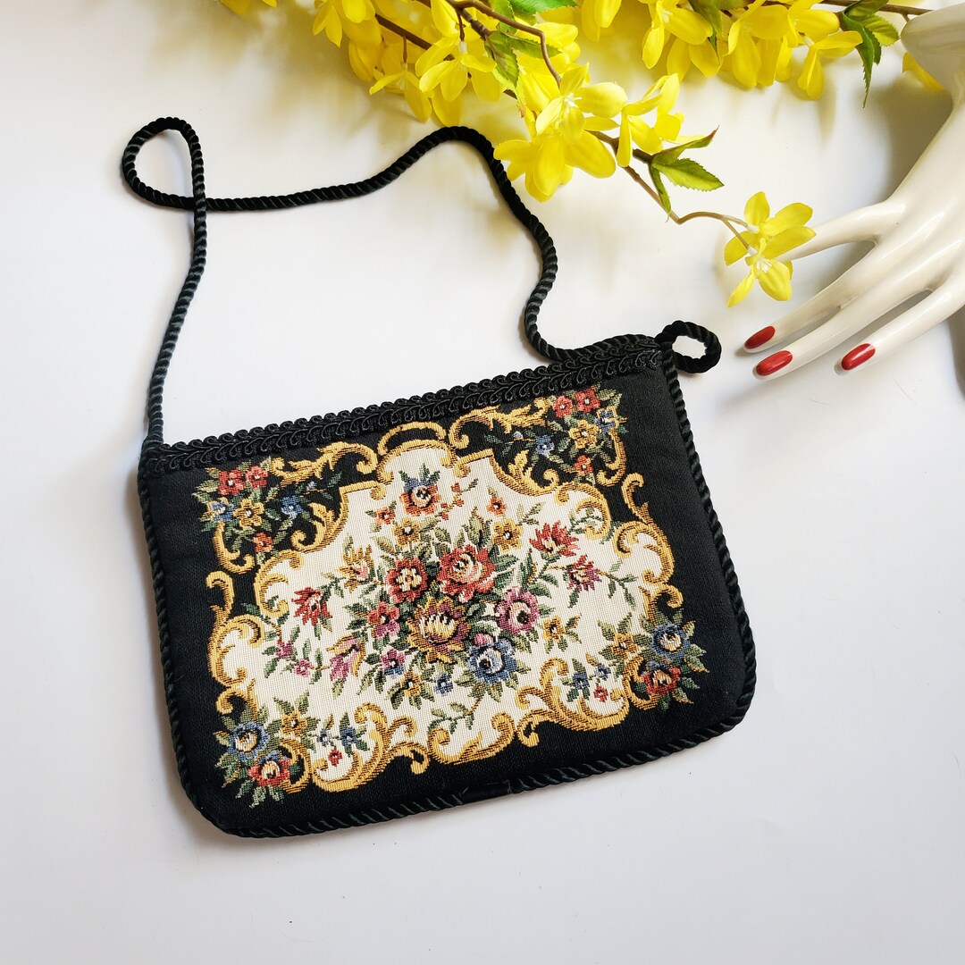 Tapestry Crossbody Purse, Vintage Bag, Made in Hong Kong, Floral Design ...