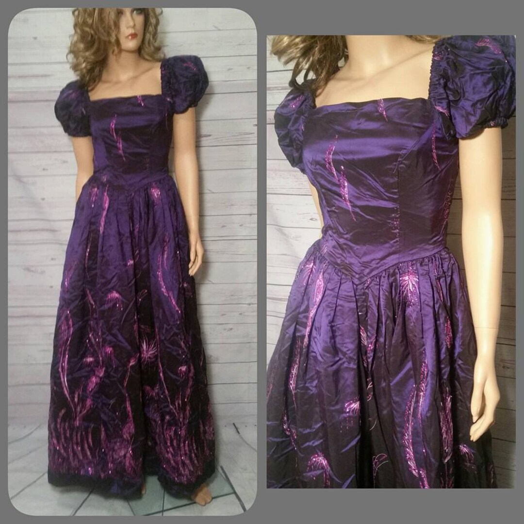 XS Purple Posh Evening Gown, on or off Shoulders, Vintage 1980s Gown by ...