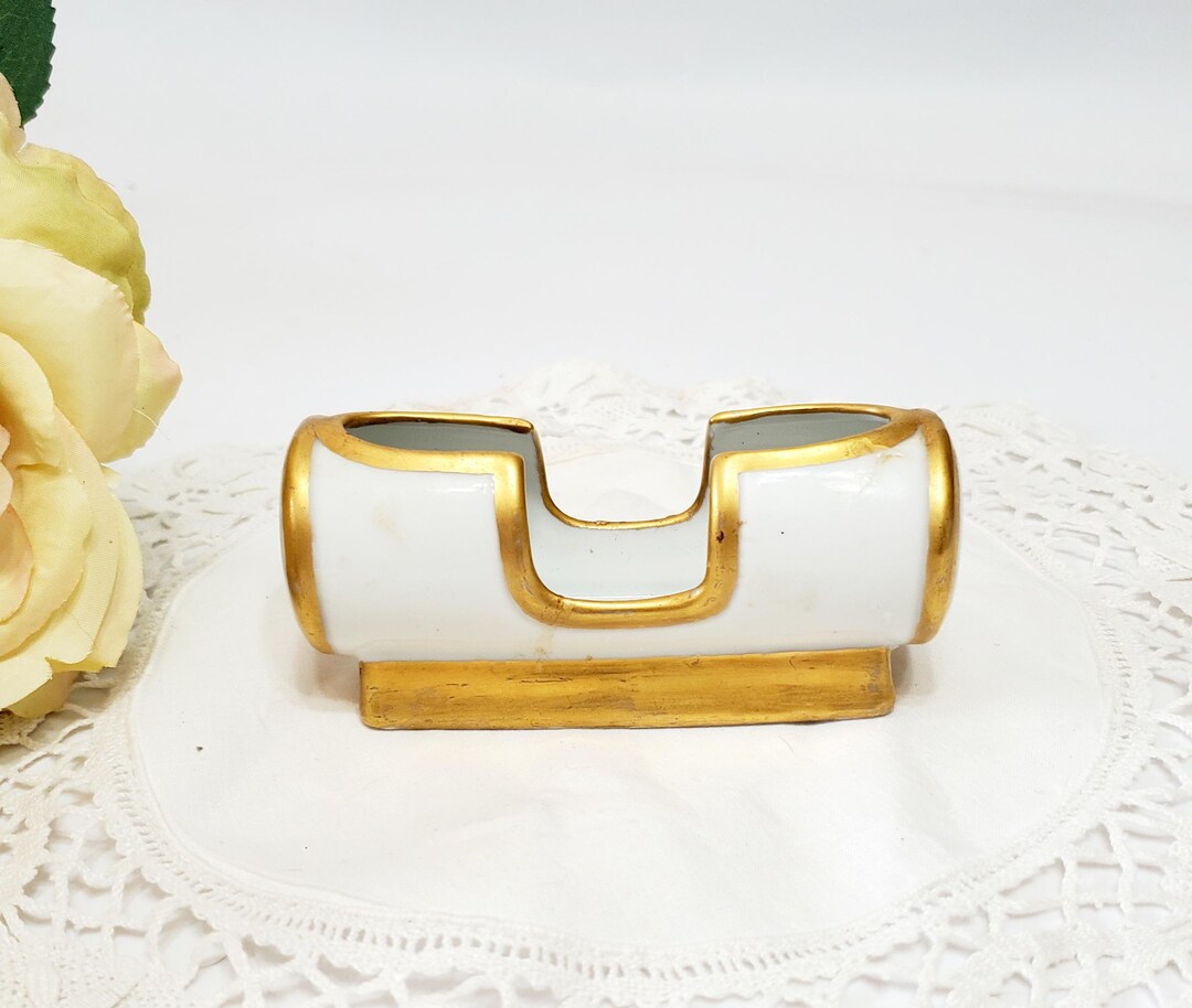 Victorian Spoon Rest, Gold and White Antique Edwardian Spoon Rest ...
