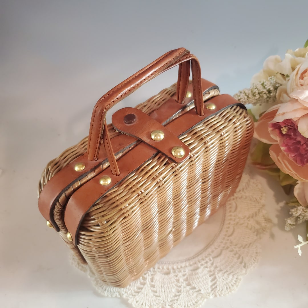 1950s SIMON Wicker Purse, Picnic Style Purse, Top Handle Purse, Ladies ...
