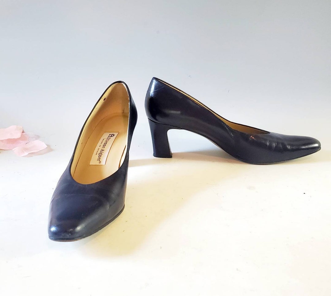 Sz 9N Etinne Aigner Blue Leather Pumps, Vintage 1980s, High Heel Shoes ...
