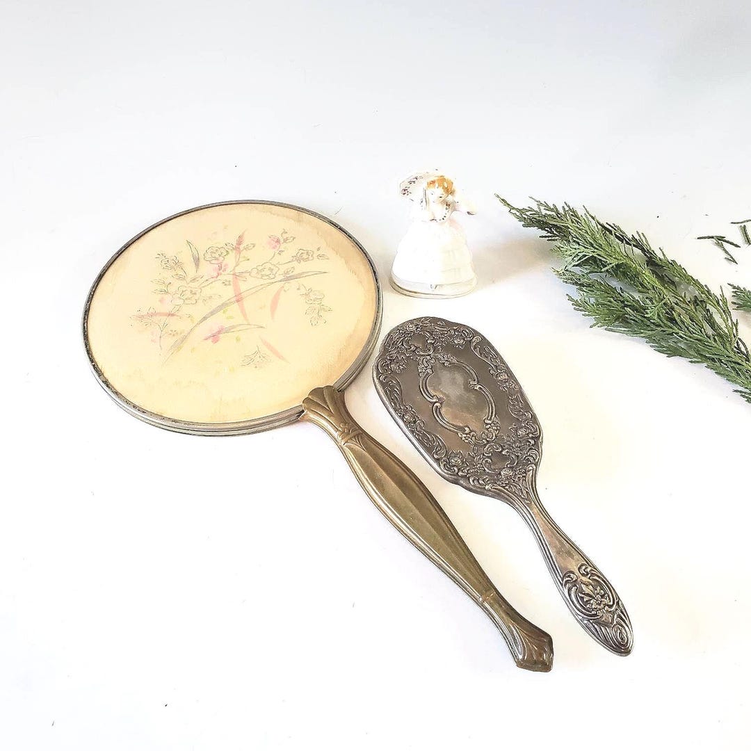 Victorian Hand Mirror W Sterling Plated Brush - Etsy