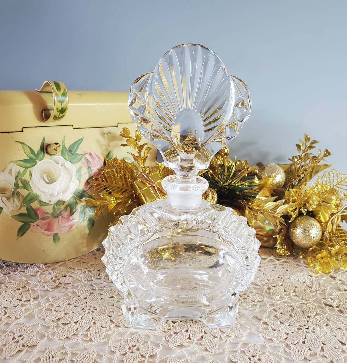 Large German Perfume Bottle With Stopper Vintage Crystal - Etsy