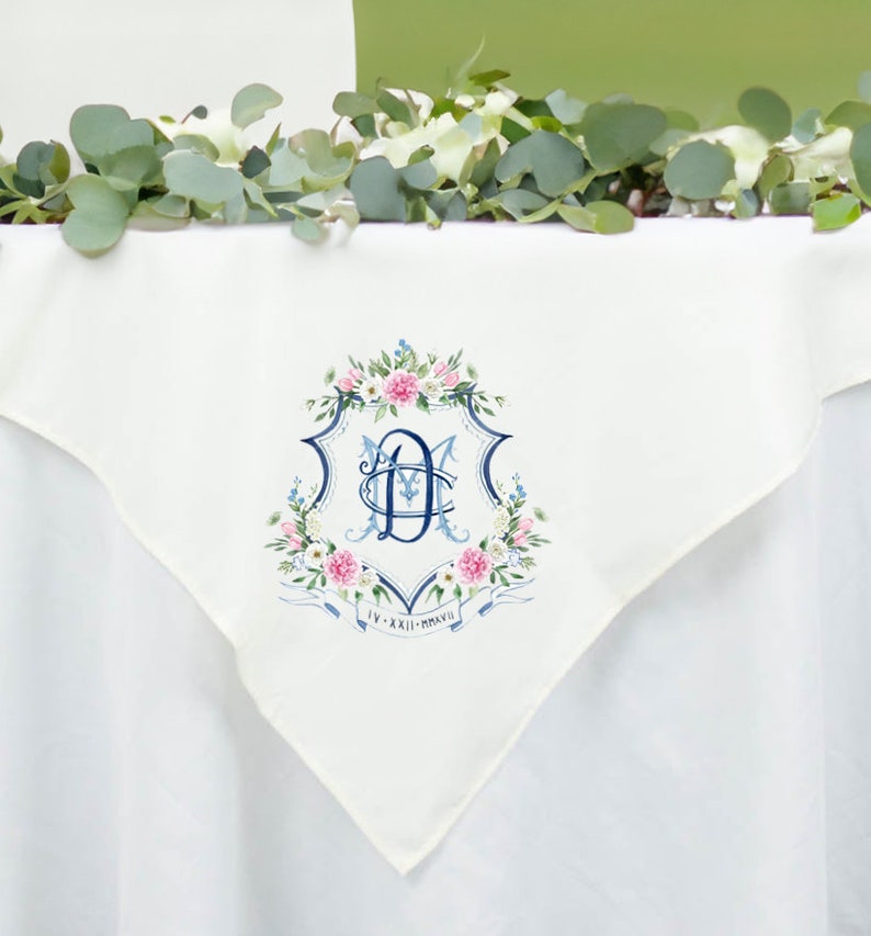 Custom Wedding Crest | Monogram | Watercolor Crest Sweetheart Table ...