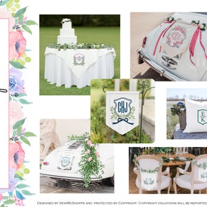 Custom Wedding Crest Monogram Watercolor Crest Sweetheart Table Dessert ...