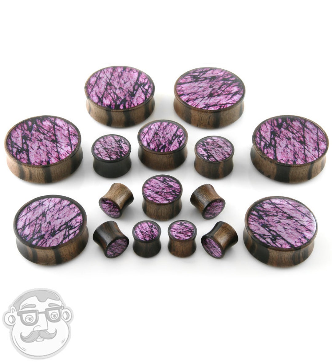 Areng Wood Plugs With Faux Pink Labradorite Inlay Inlay Sizes / Gauges ...