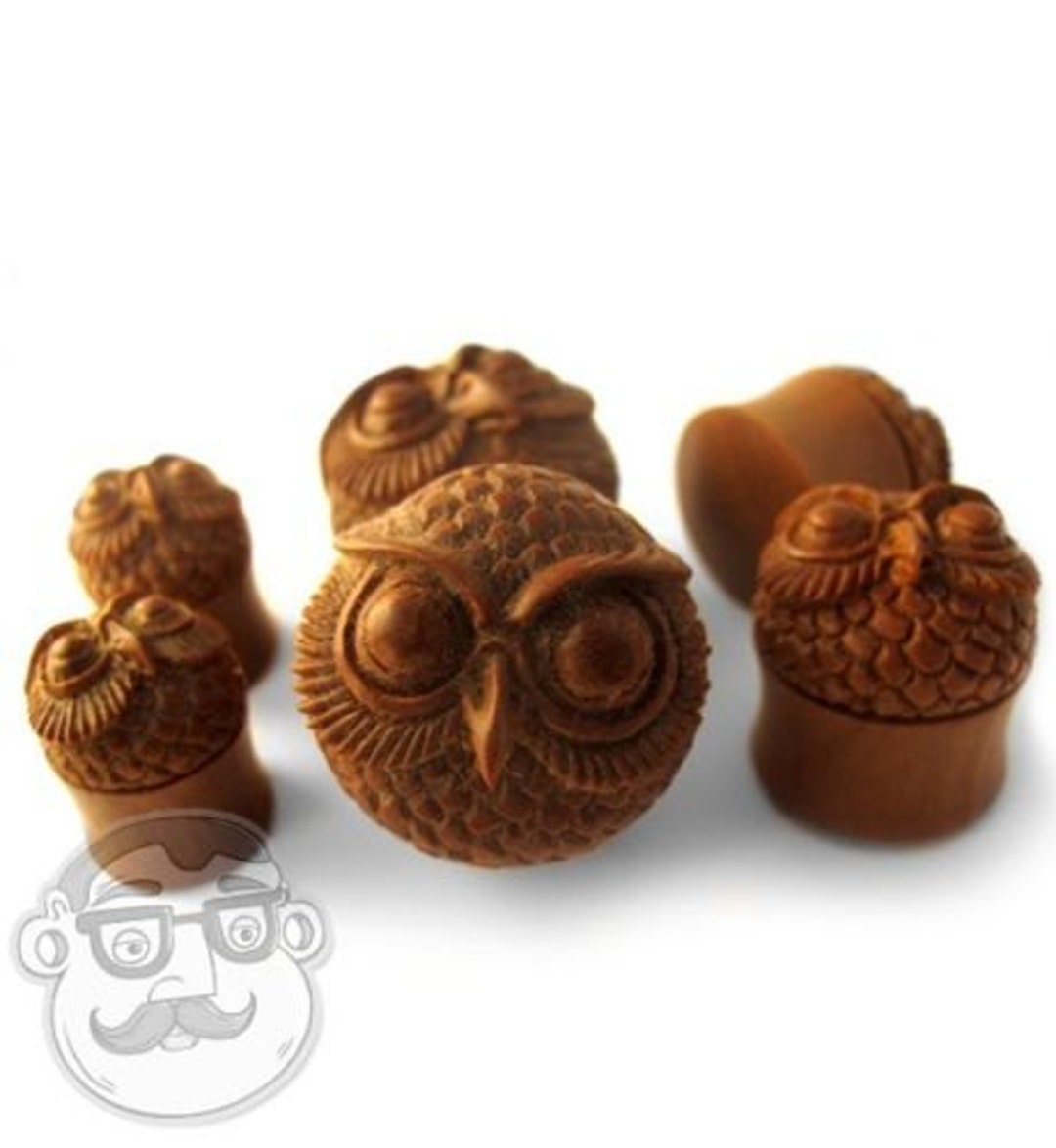 1 Pair of Hand Crafted Owl Saba Wood Plugs 1/2 1 Inch Double Flare New ...