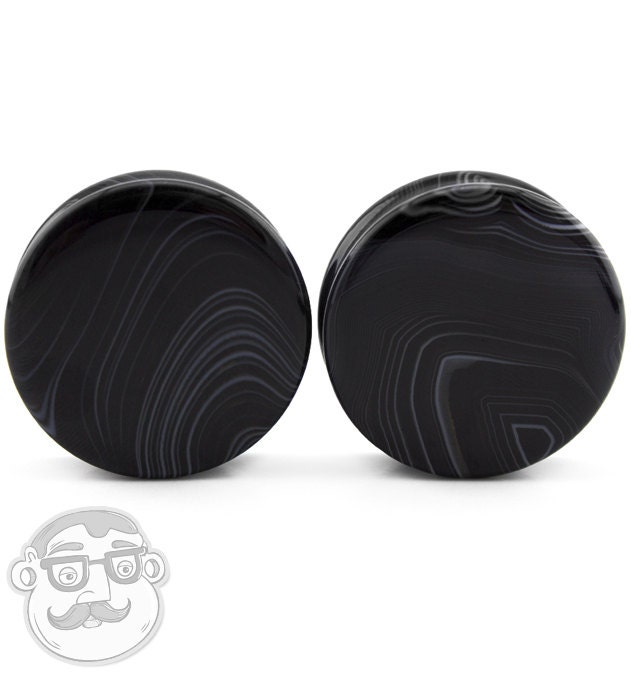 Black Line Agate Stone Plugs - Etsy