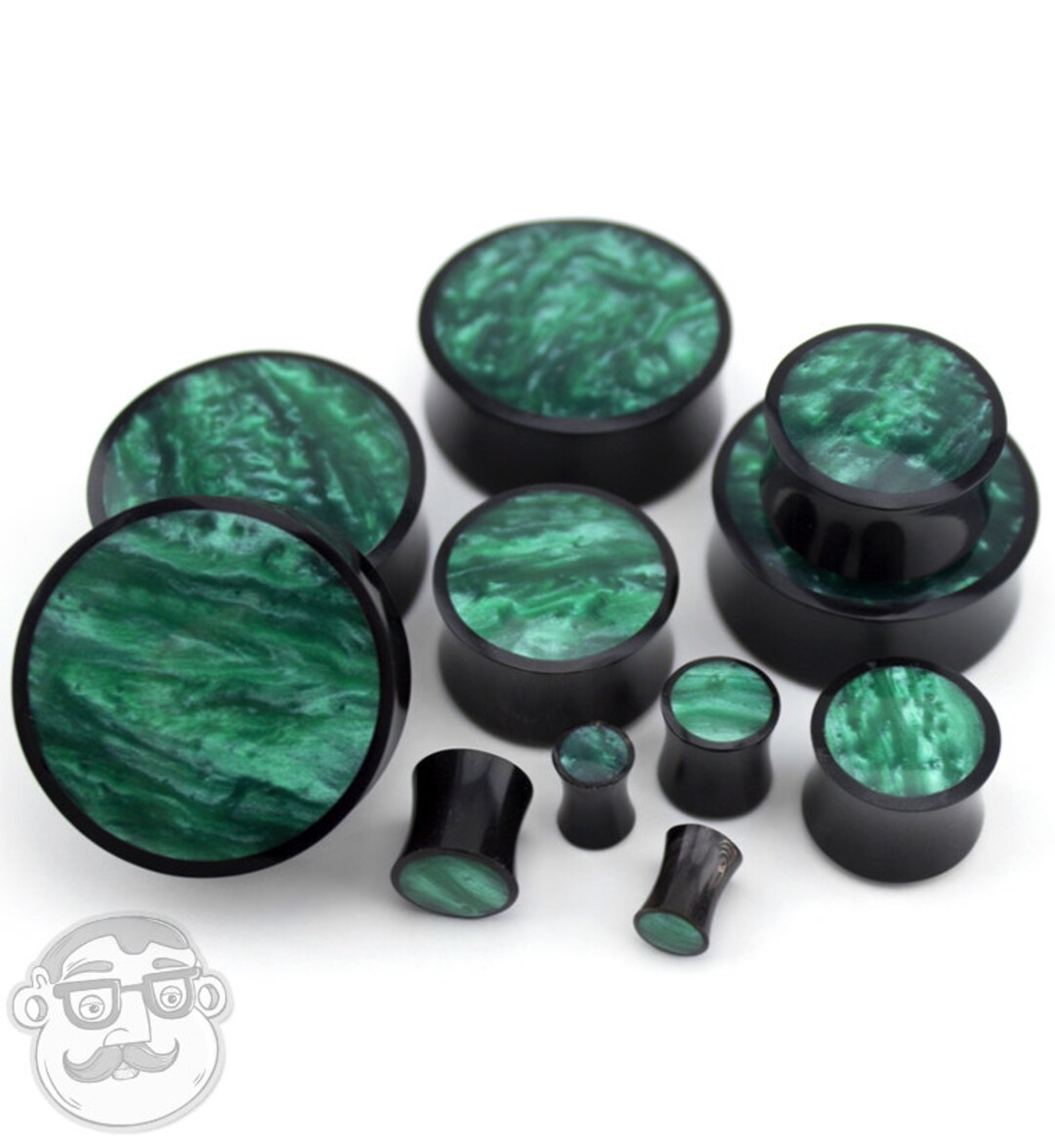 Horn Plugs With Green Resin Inlay - Sizes / Gauges (4G up to 1 & 1/4 ...